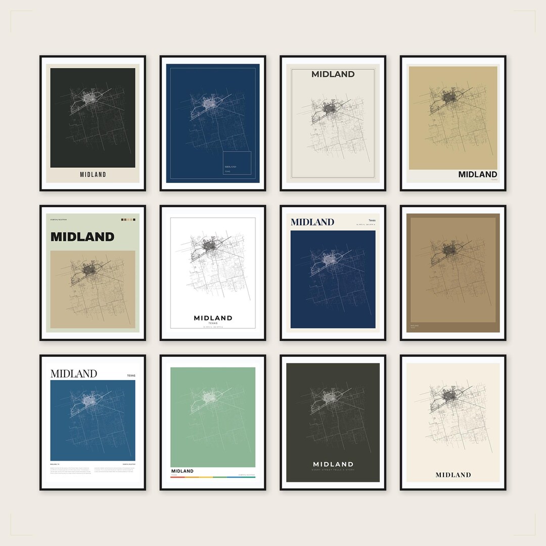 Midland Map Poster Bundle | 75 Maps + Canva Templates | Printable Wall ...