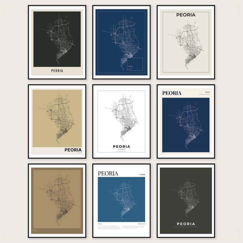 Peoria Map Poster Bundle | 75 Maps + Canva Templates | Printable Wall ...