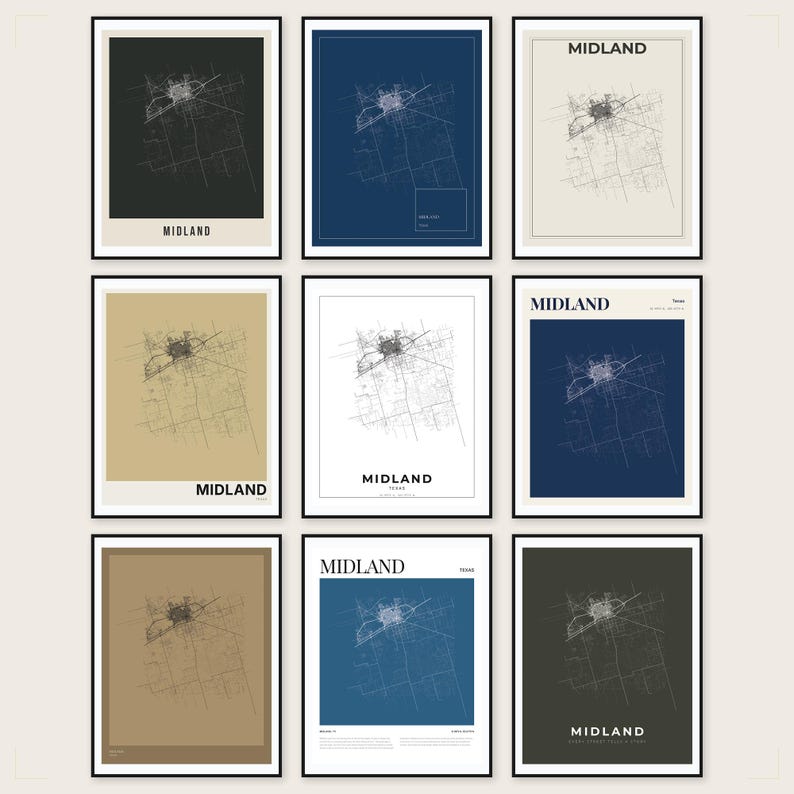 Midland Map Poster Bundle | 75 Maps + Canva Templates | Printable Wall ...