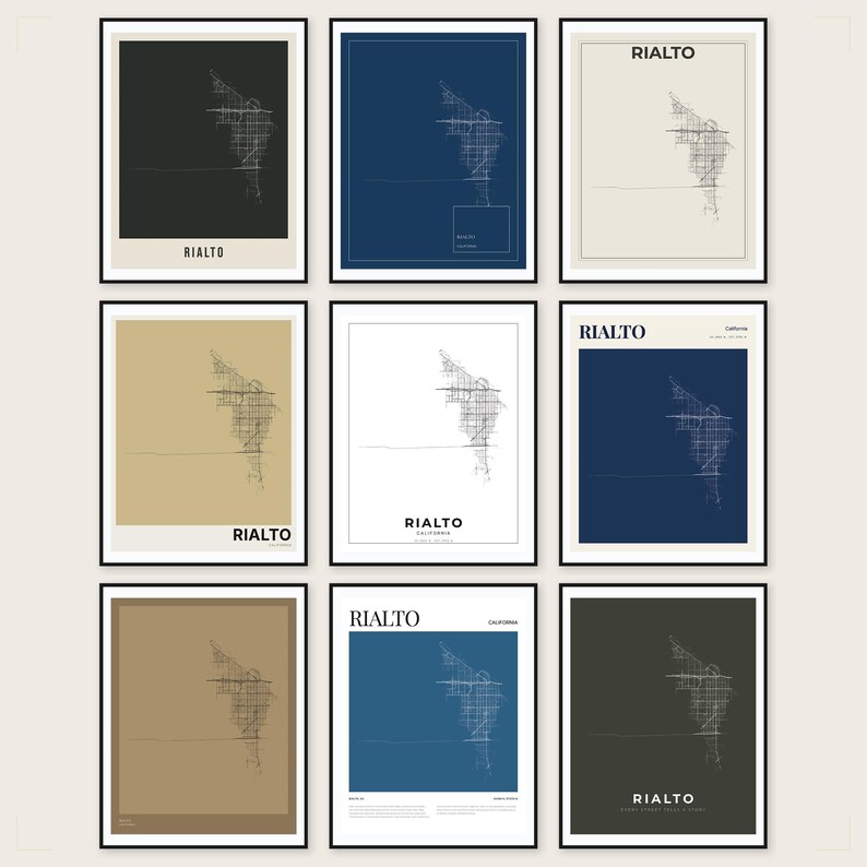 Rialto Map Poster Bundle | 75 Maps + Canva Templates | Printable Wall ...