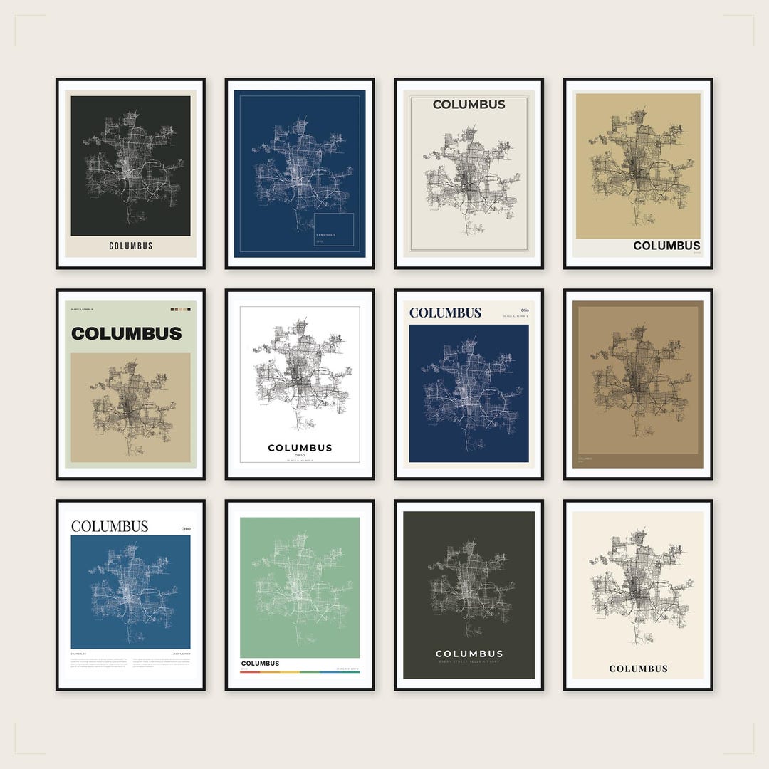 Columbus Map Poster Bundle | 75 Maps + Canva Templates | Printable Wall ...