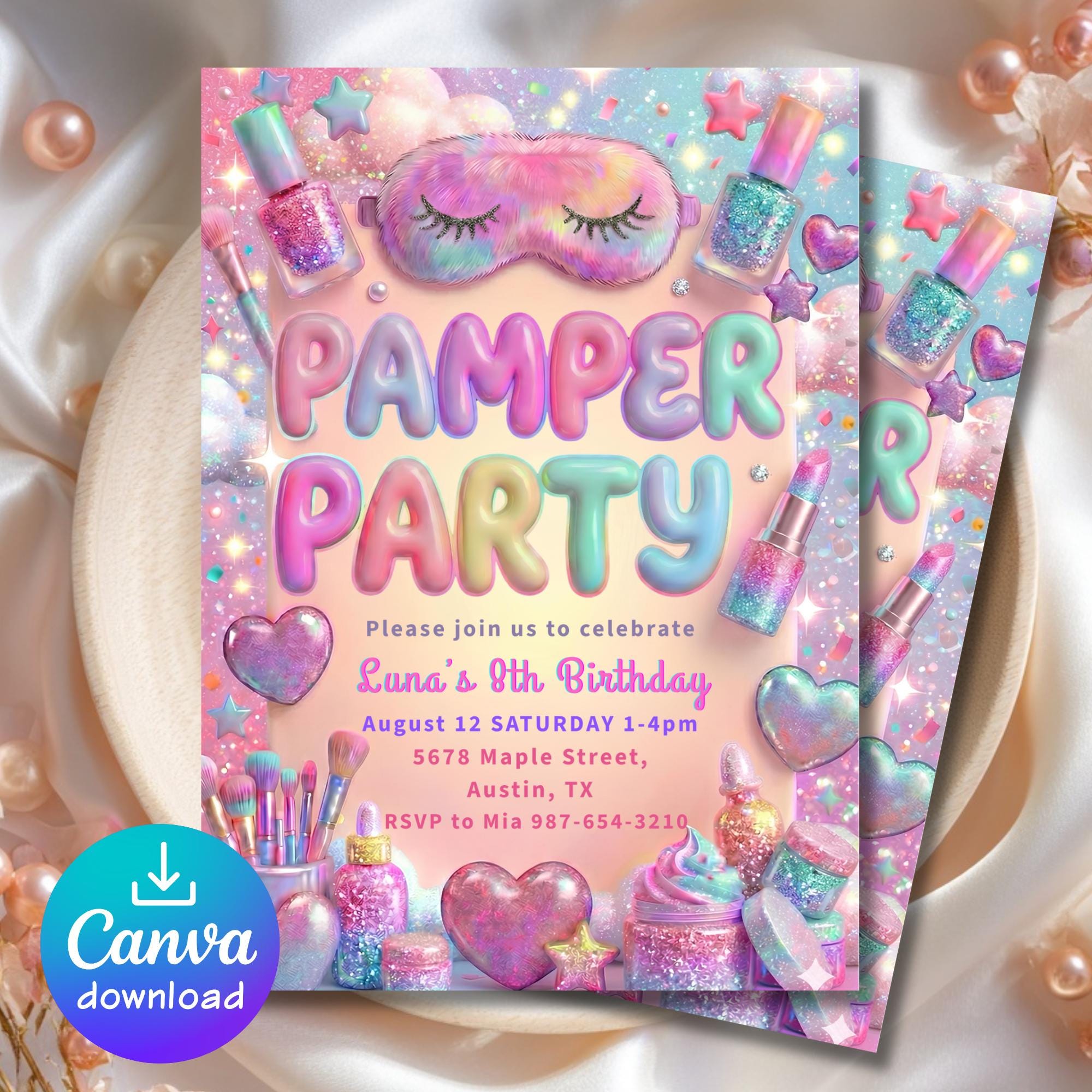 Pamper Party Birthday Invitation, Spa Sleepover Girls Invitation ...