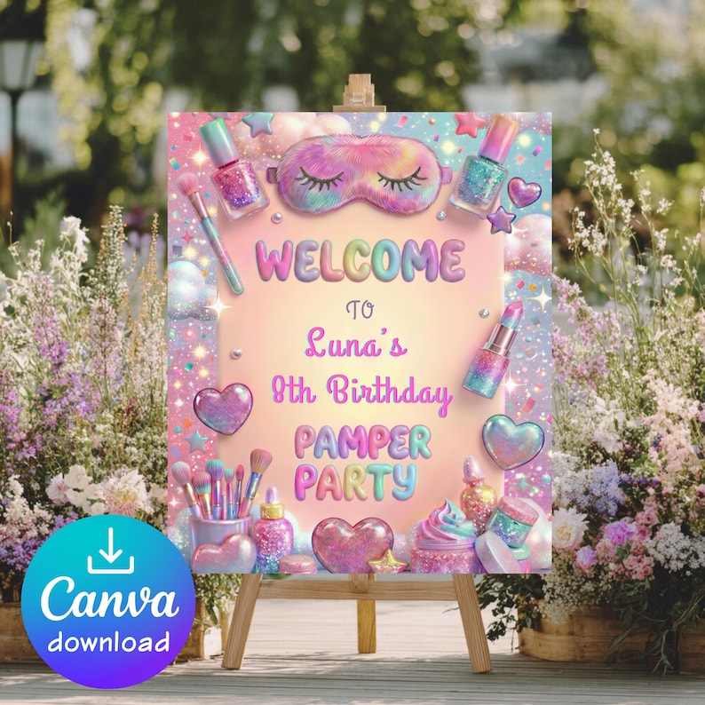 Pamper Party Welcome Sign, Spa Birthday Party Decoration, Girls ...