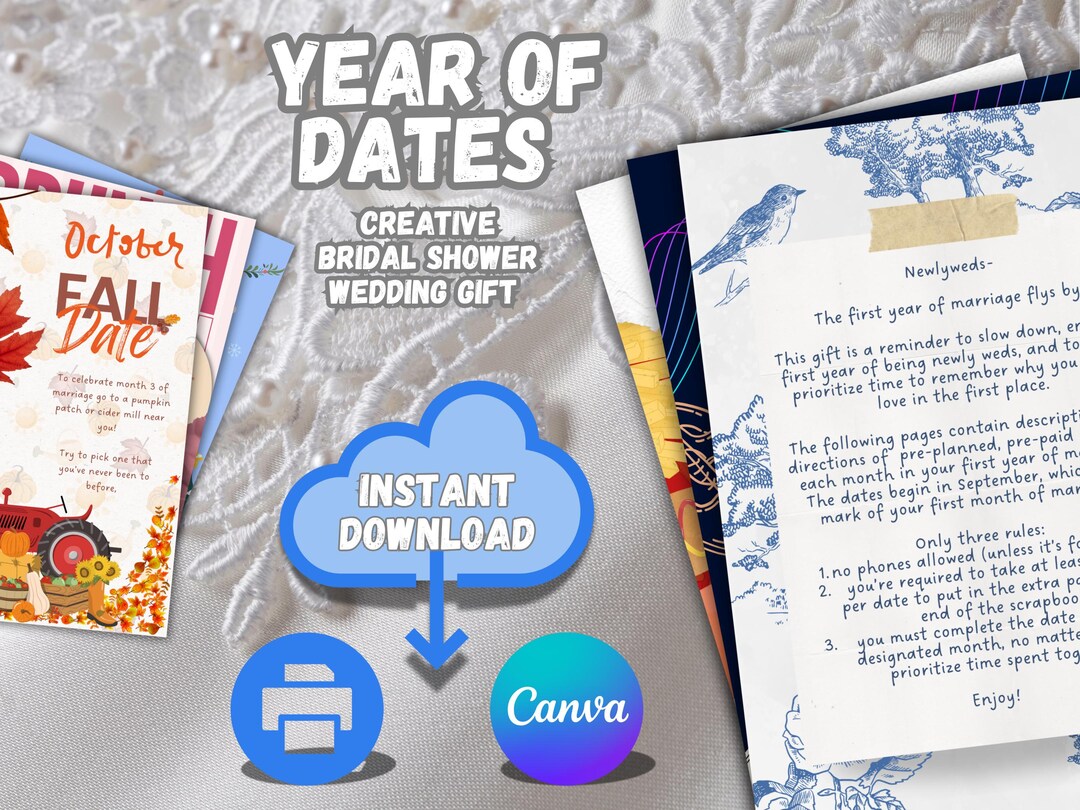 12 Months of Dates Printable | Unique Wedding Gift for Couple | Bridal ...