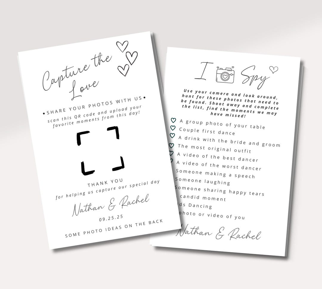 Share the Love QR Code Sign, I Spy Wedding Photo Game Card, Scavenger ...