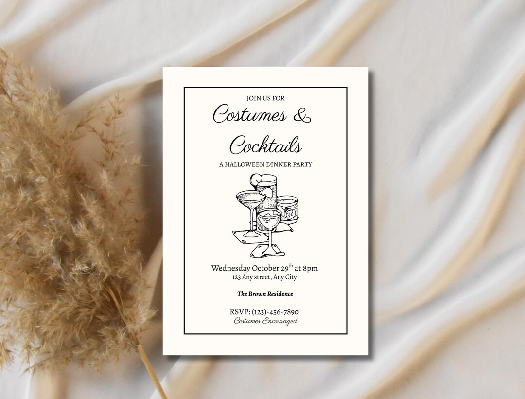 Halloween Dinner Party Invitation Template Bundle: Costumes & Cocktails ...