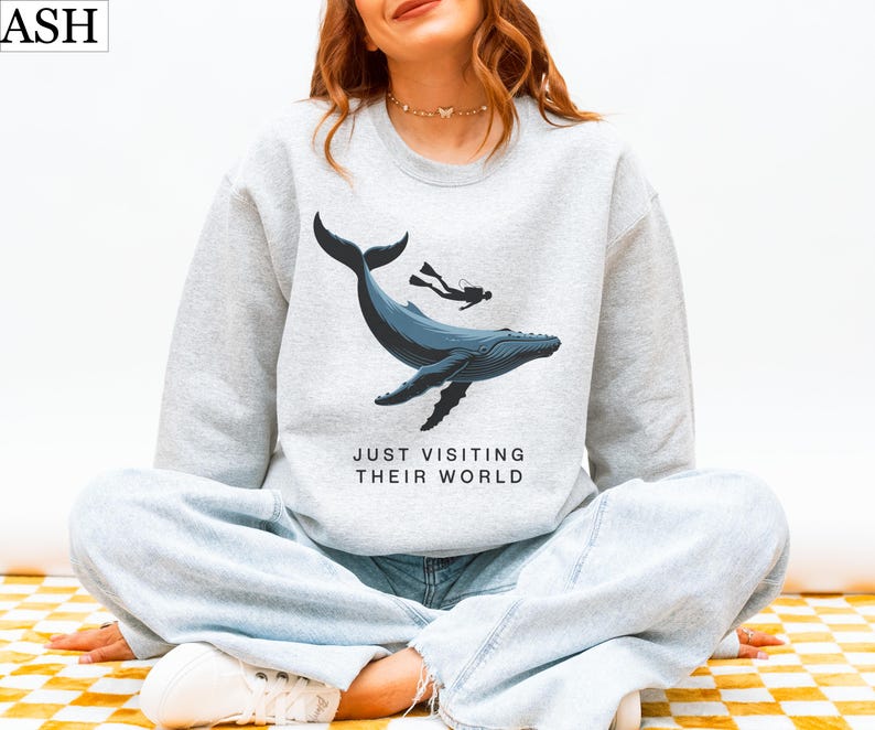 Just Visiting Their World Tee, Retro Whale Tshirt, Ocean Lover Gift ...