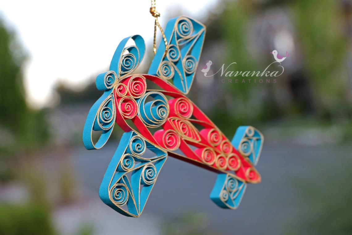 Paper Quilled AirplaneRed and Blue Airplane Ornament in a | Etsy