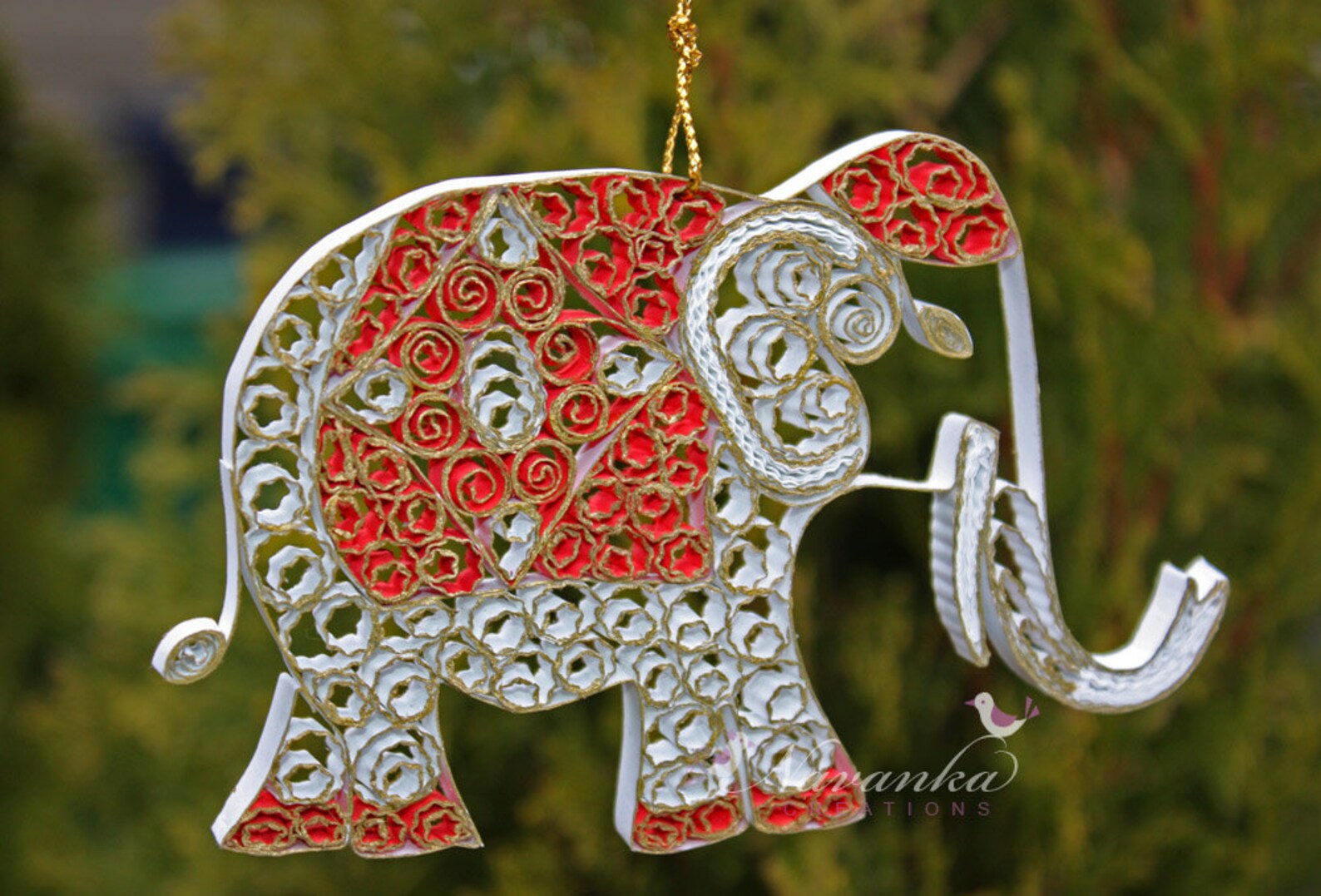 Paper Quilling Elephant Ornament White and Gold Elephant | Etsy
