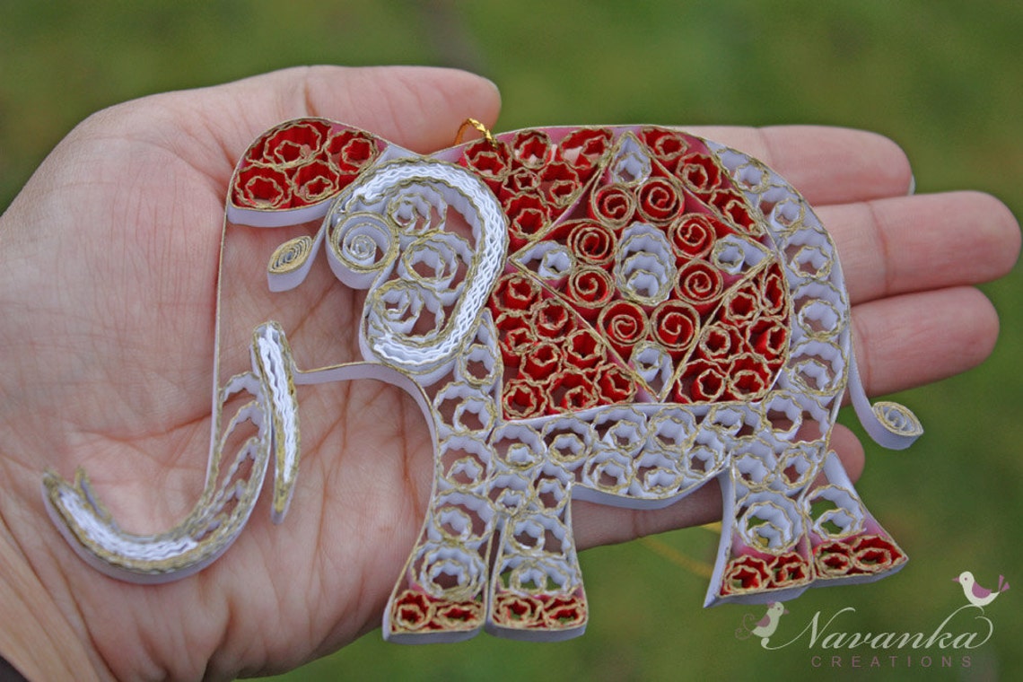 Paper Quilling Elephant Ornament White and Gold Elephant | Etsy