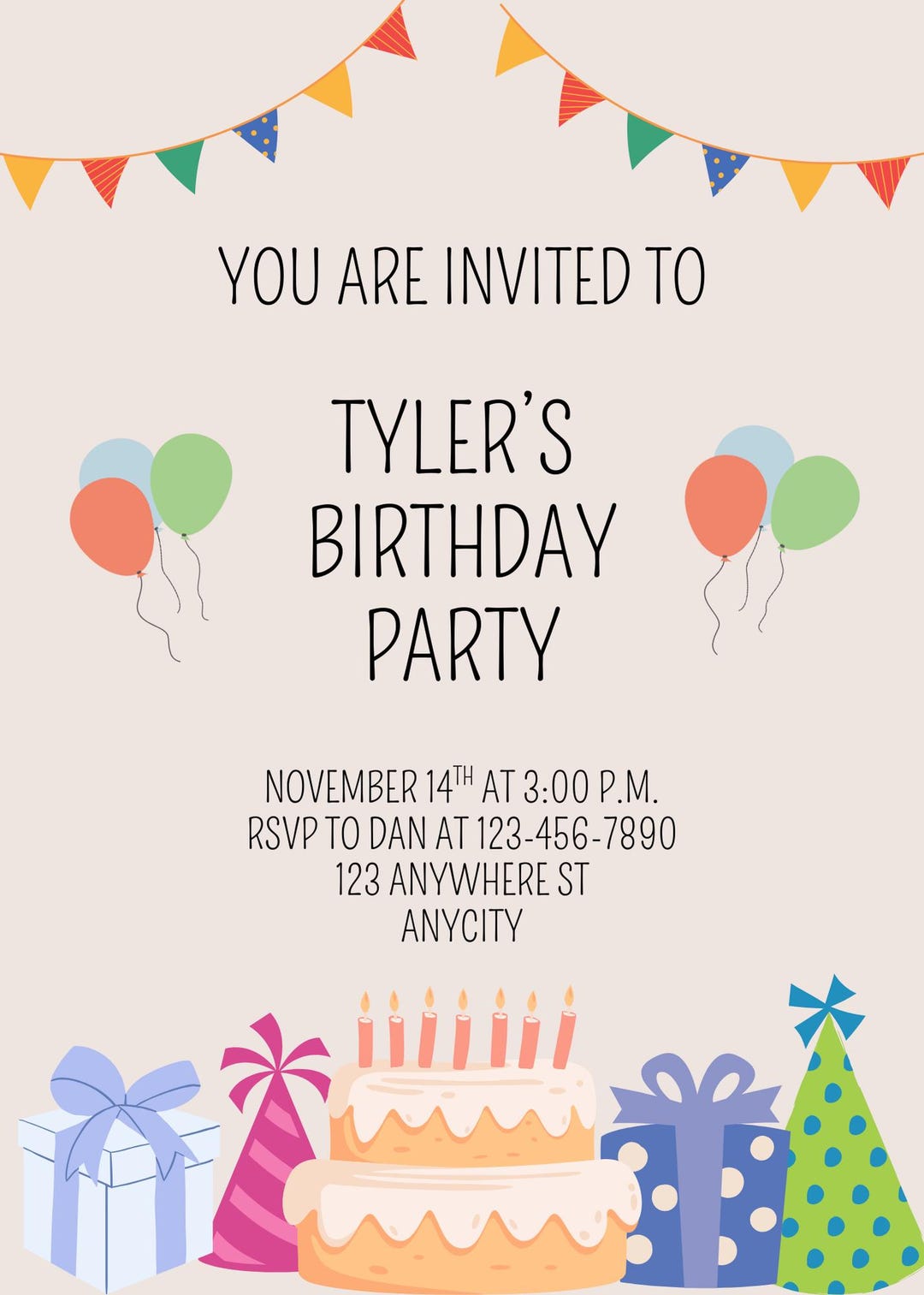 Neutral Birthday Invitation Template | Editable Digital Invite - Etsy ...