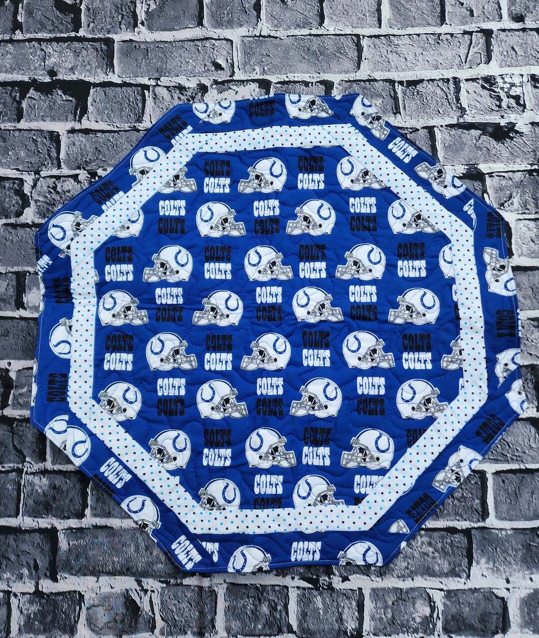 Handmade Table Octagon Topper Quilted NFL Indianapolis Colts Horseshoes ...