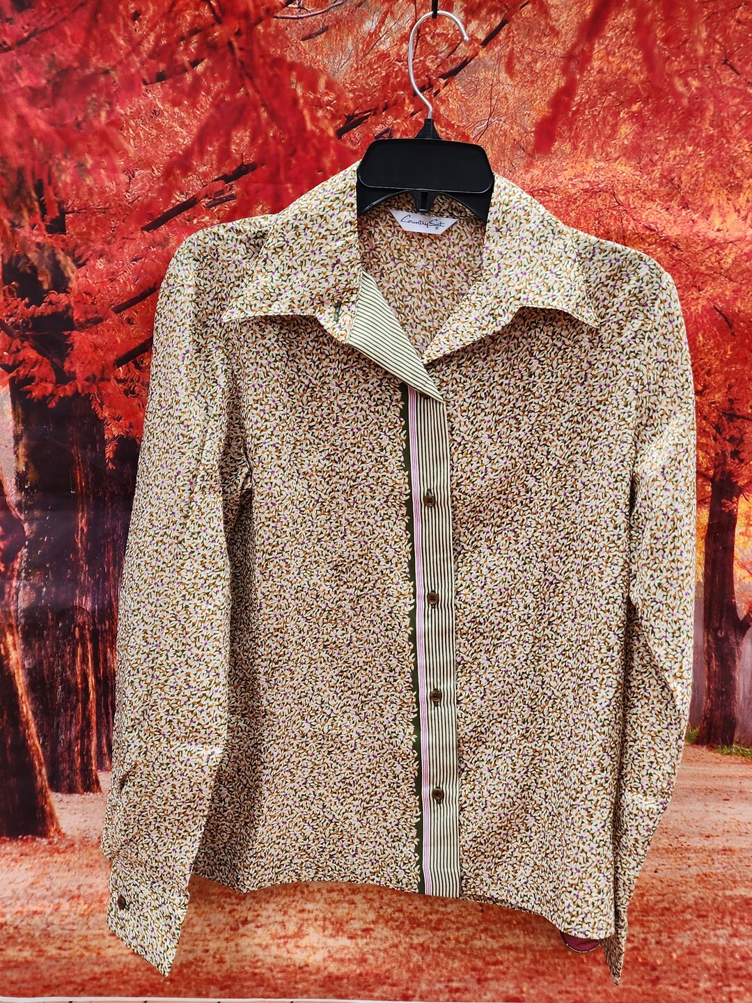 Vintage Women's Country Set Floral Flowers Shirt Blouse Size 12 Stripes ...