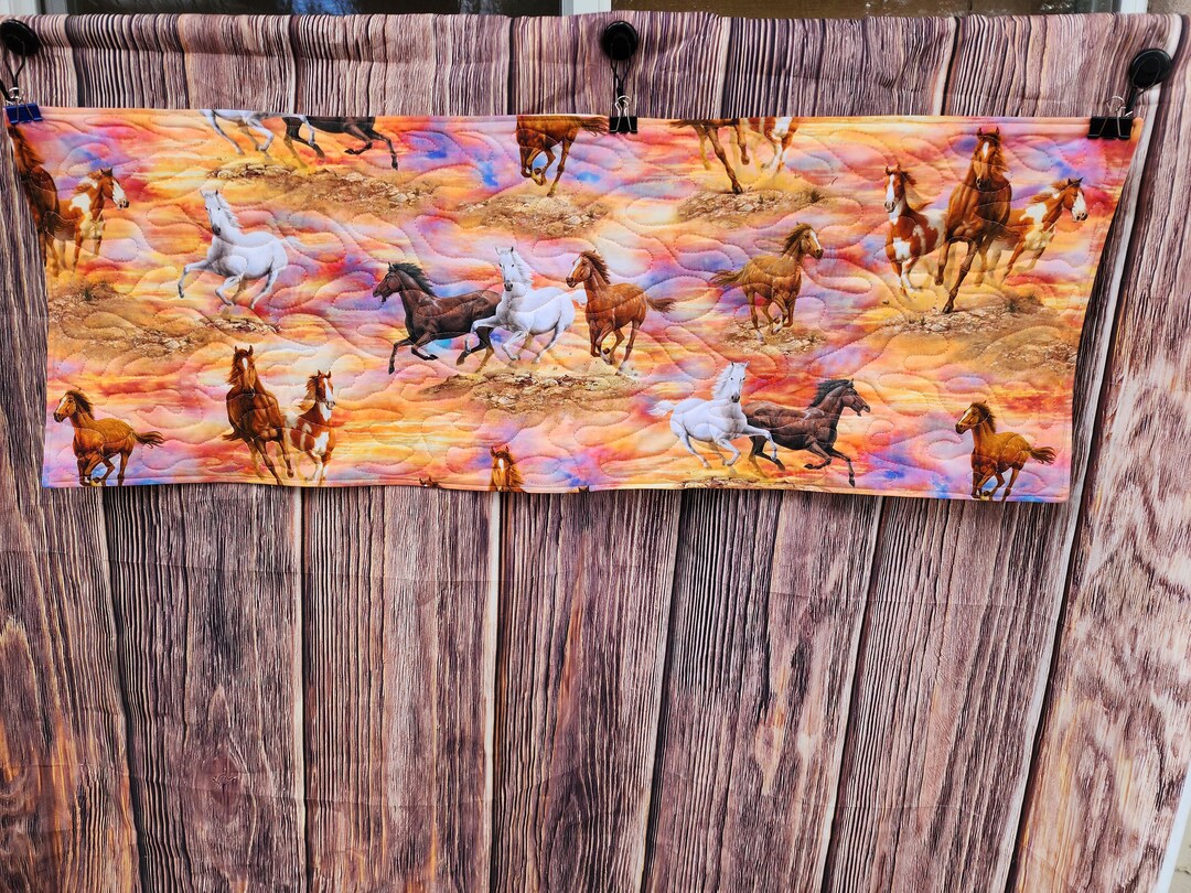 Handmade Quilted Table Runner Horses Cowboy Western Sunsets Wild Horses ...