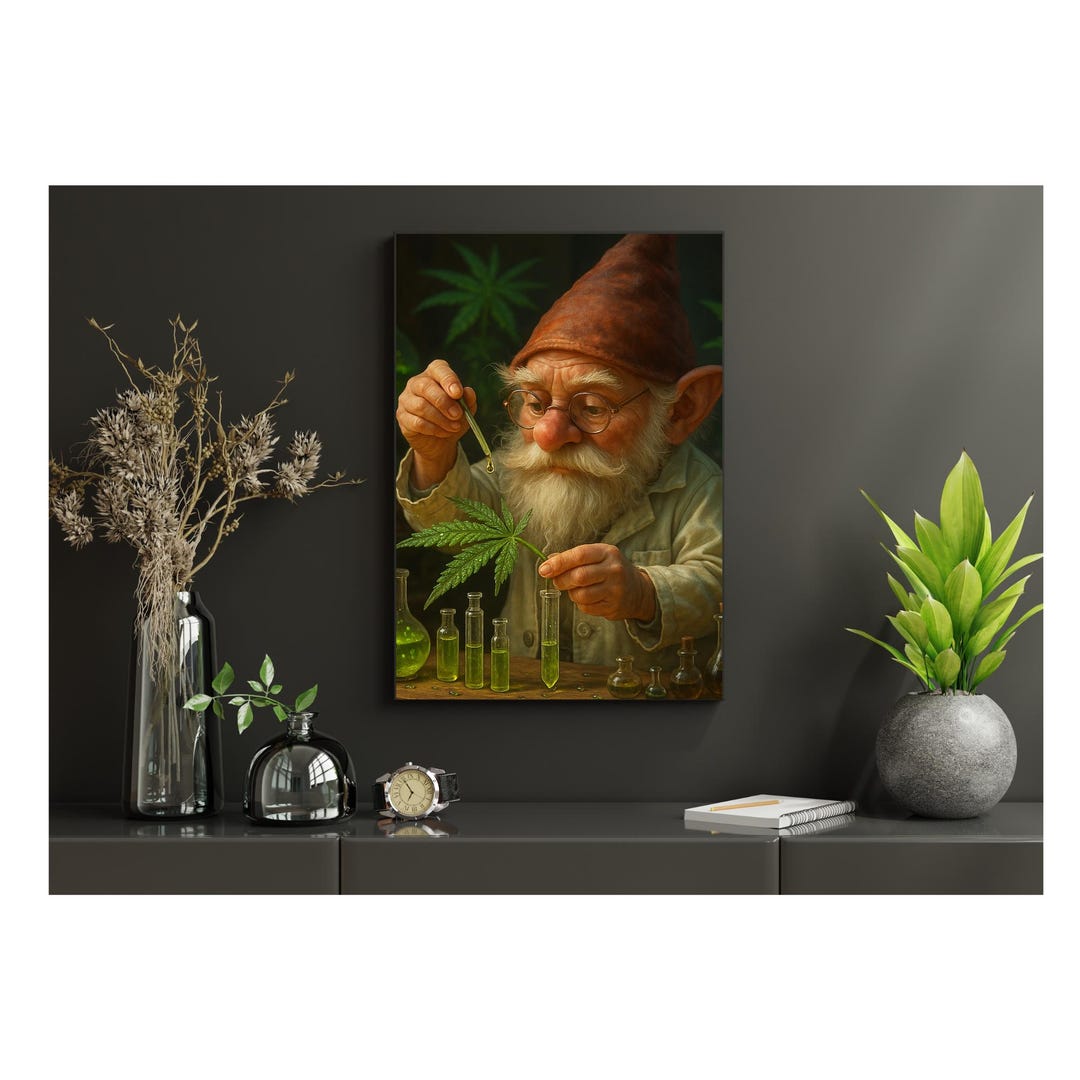 Gnome Scientist Art Print: Whimsical Fantasy Lab, Green Elixirs ...