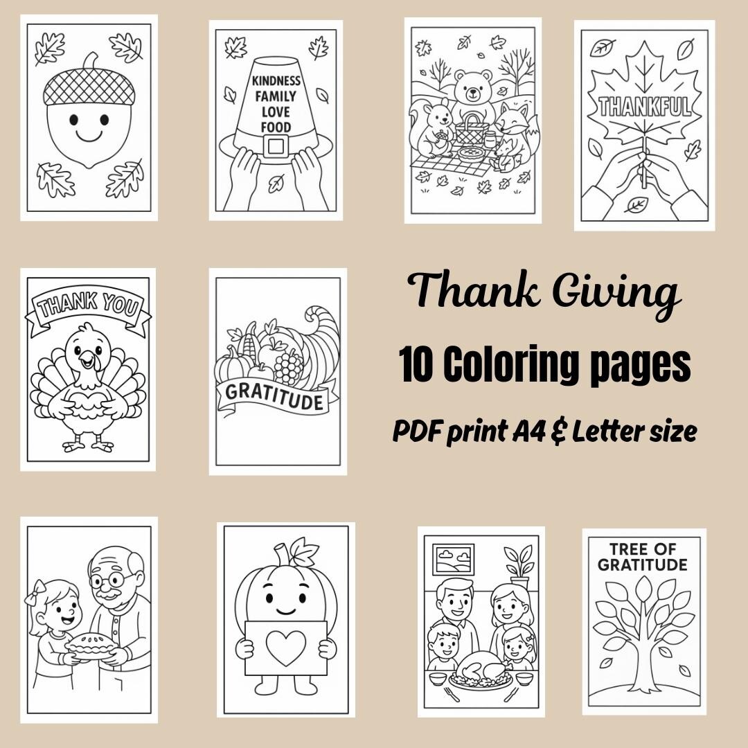 Thanksgiving Gratitude Coloring Pages for Kids – 10 Printable Activity ...