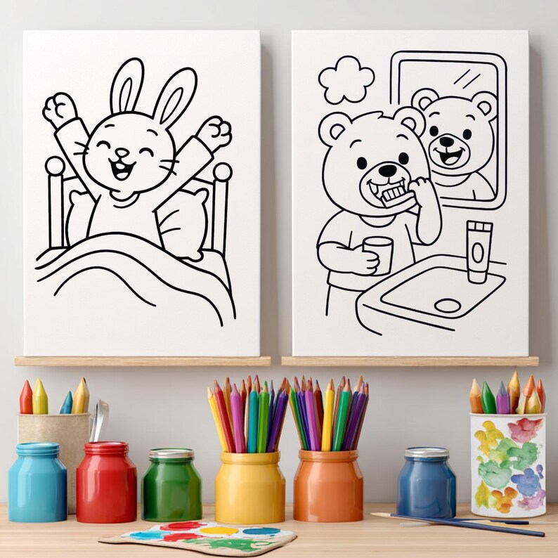 Animal Self-care Coloring Pages: Kids' Daily Routines (printable PDF ...