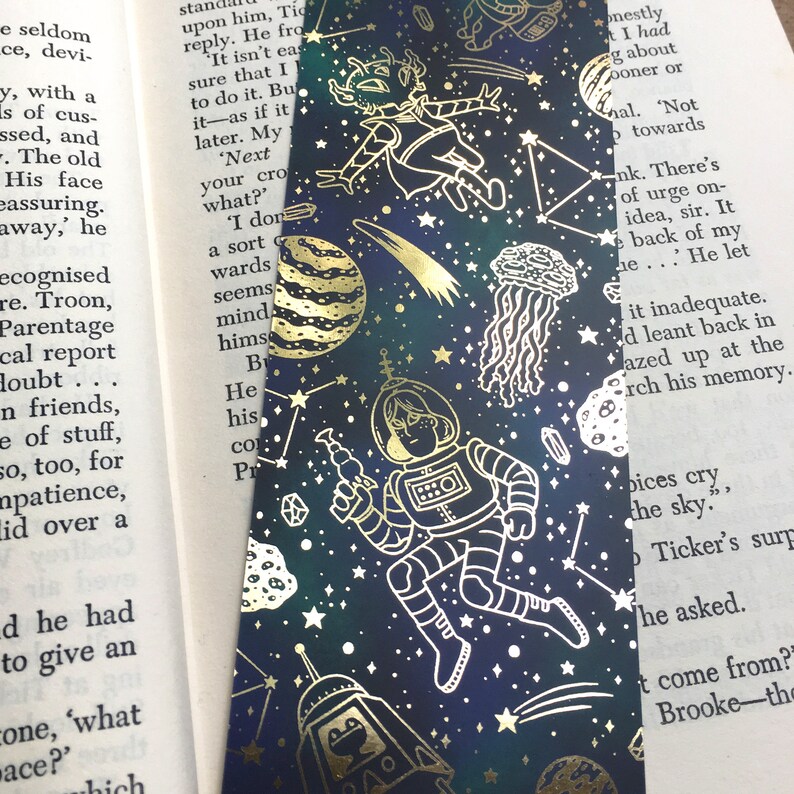 Gold Foil Bookmark Science Fiction Cosmic Astronauts - Etsy