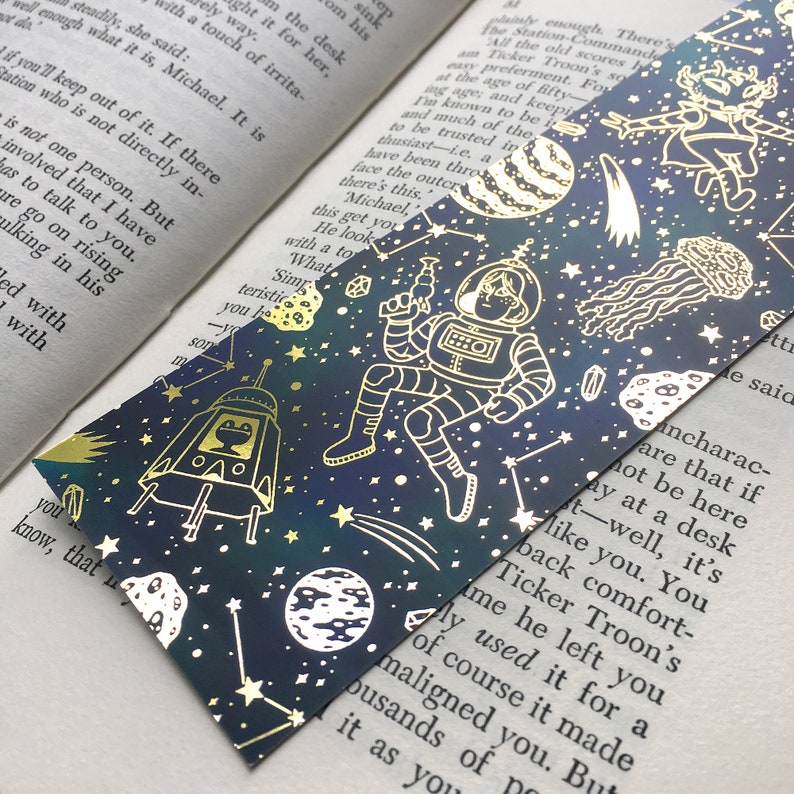 Gold Foil Bookmark Science Fiction Cosmic Astronauts - Etsy