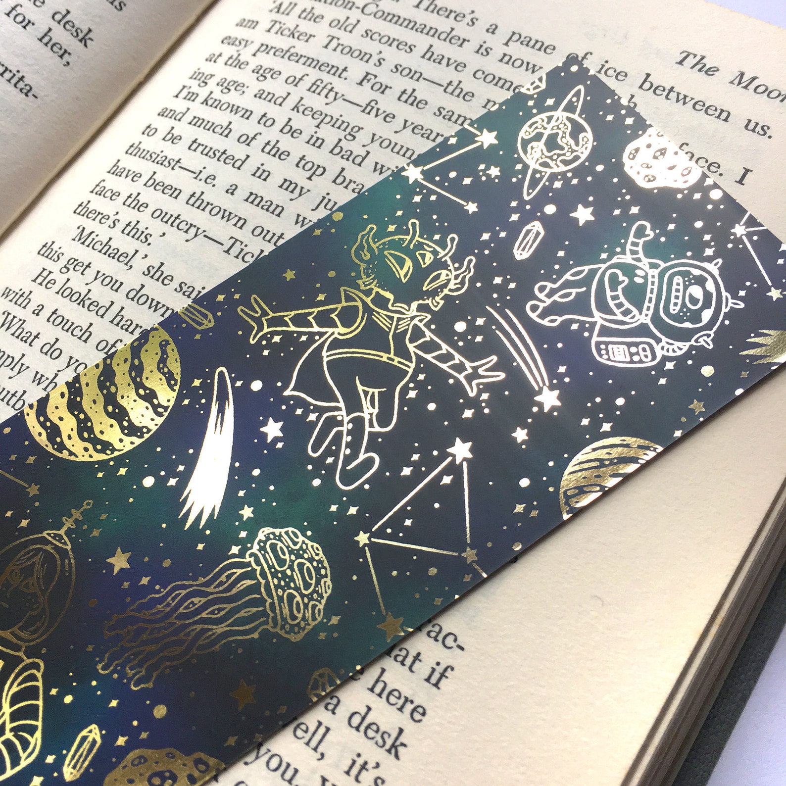 Gold Foil Bookmark Science Fiction Cosmic Astronauts - Etsy UK