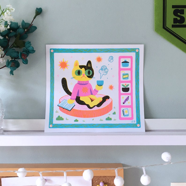 Cat's Day off Riso Print Free Time Fantasy Hobby Time - Etsy