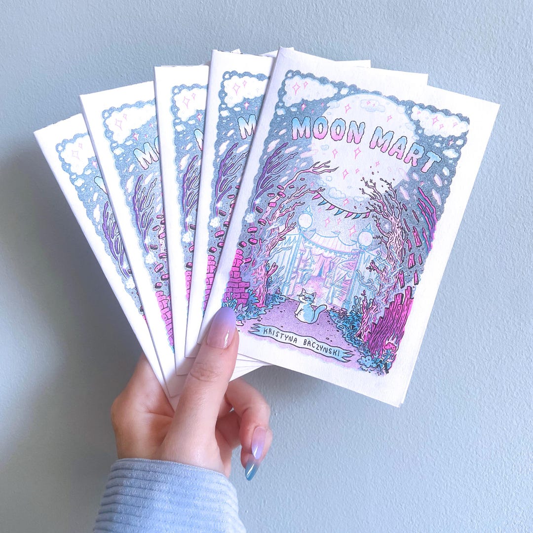 Moon Mart - Fold up Zine Comic & Poster, Risograph, Handmade - Etsy