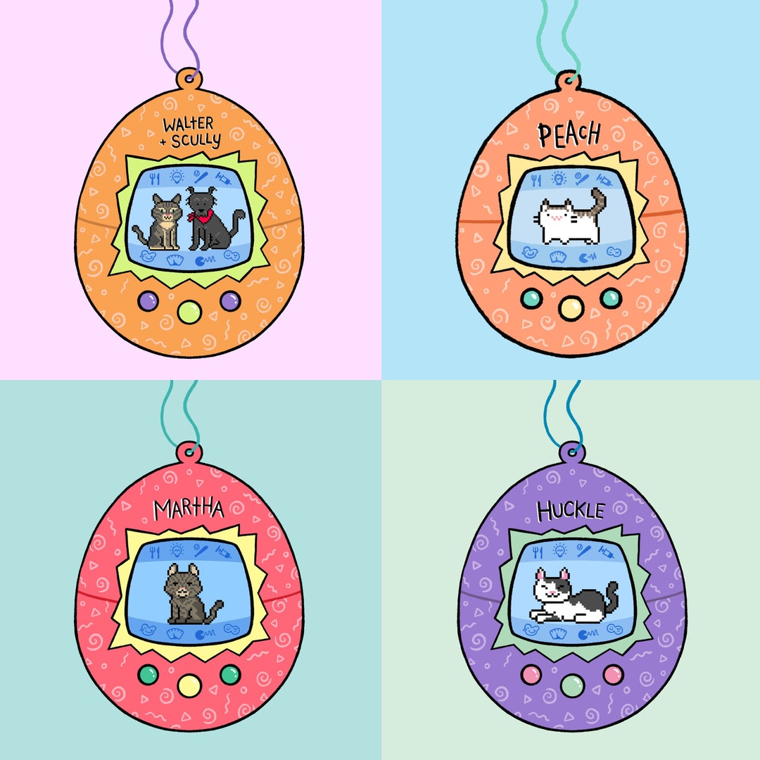 Custom Pet Portrait - Tamagotchi Print & Keyring Set - Etsy