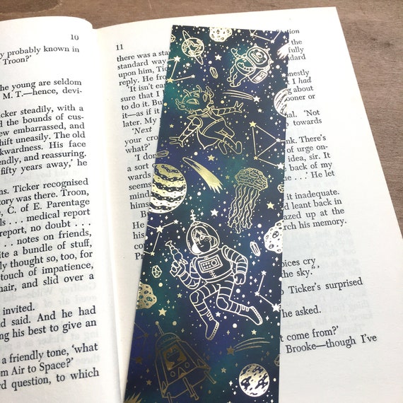 Gold Foil Bookmark Science Fiction Cosmic Astronauts - Etsy UK