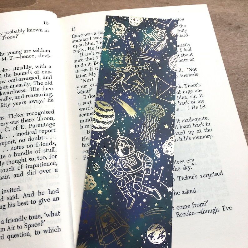 Gold Foil Bookmark Science Fiction Cosmic Astronauts - Etsy