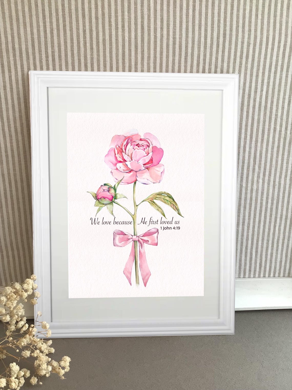 Pink Peony Watercolor Painting, Bible Quote Wall Art ,faith ...