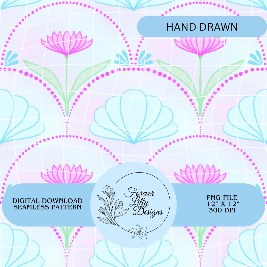 Hand Drawn Pastel Floral Shell Seamless Pattern | Ocean Flower Digital ...
