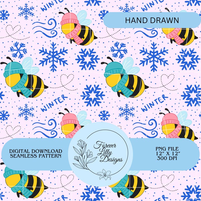 Winter Bee Seamless Pattern, Bumblebee With Hat (digital Paper) - Etsy UK