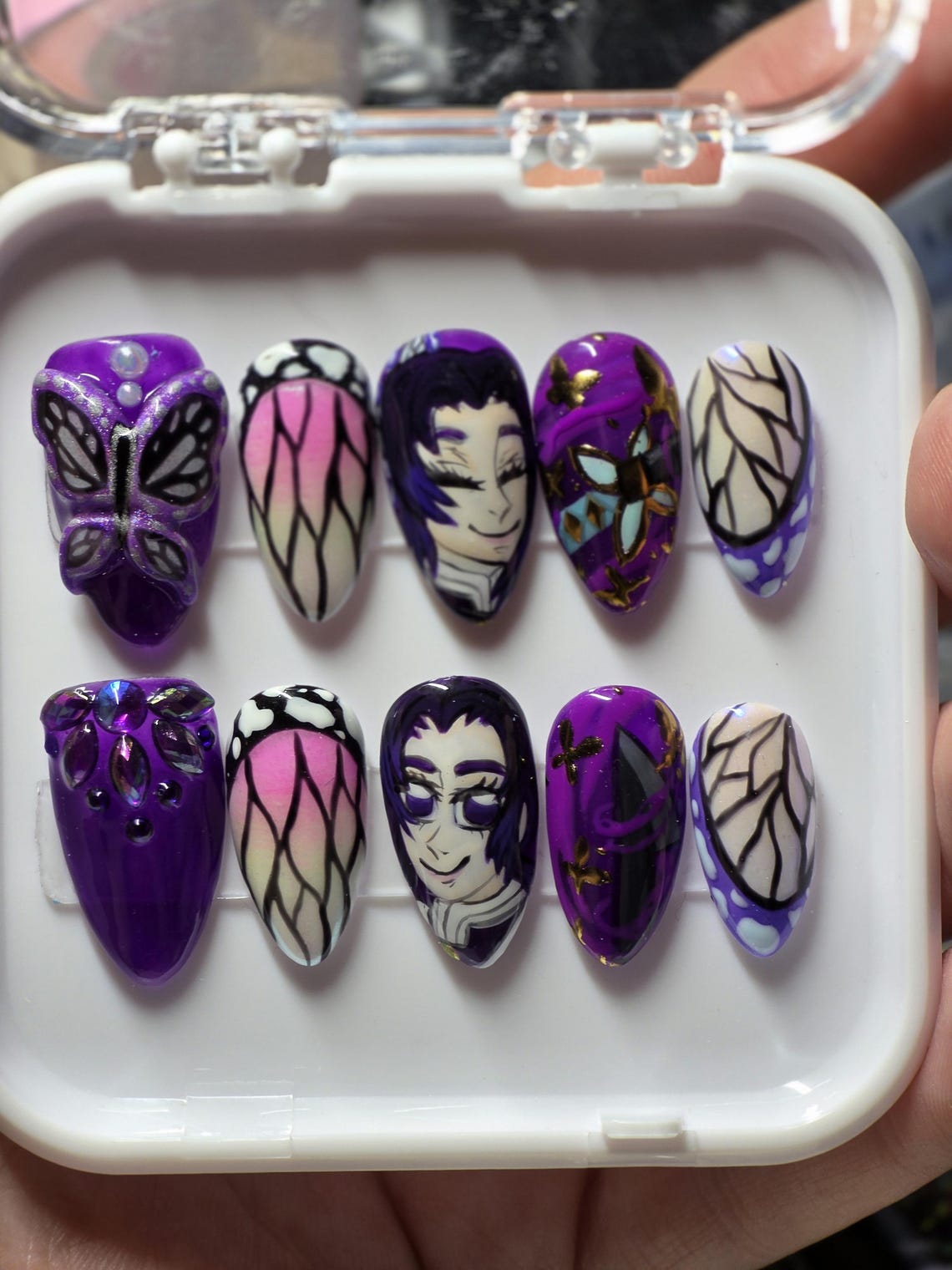Demon Slayer Shinobu Kocho Hashira Press on Nails | Hand Painted and ...