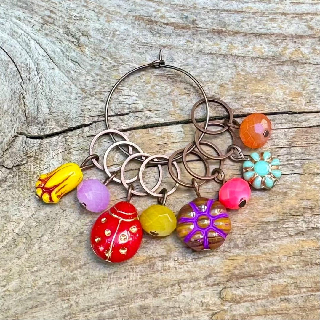 8 Stitch Markers With Bohemian Glass Beads - Stitch Counter - Brightly ...