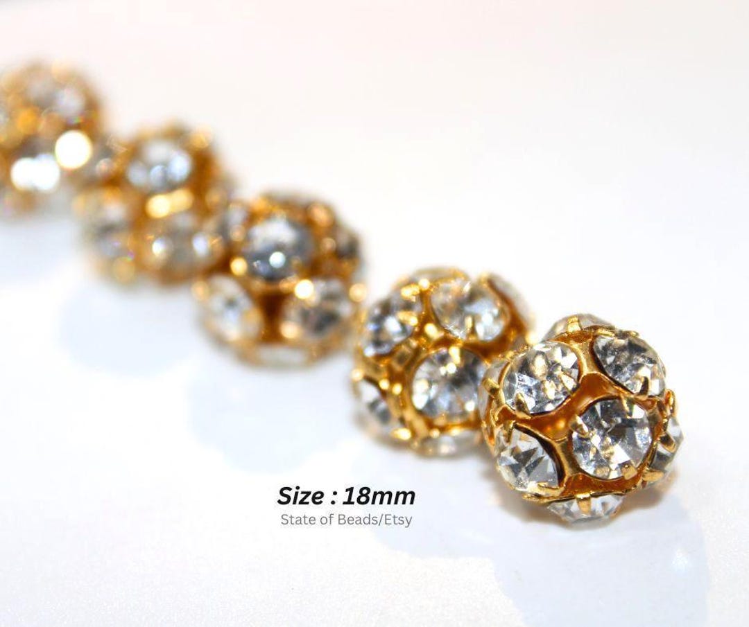 Swarovski Rhinestone Gold Balls, 18mm Bling Rhinestone Spacers, Gold ...