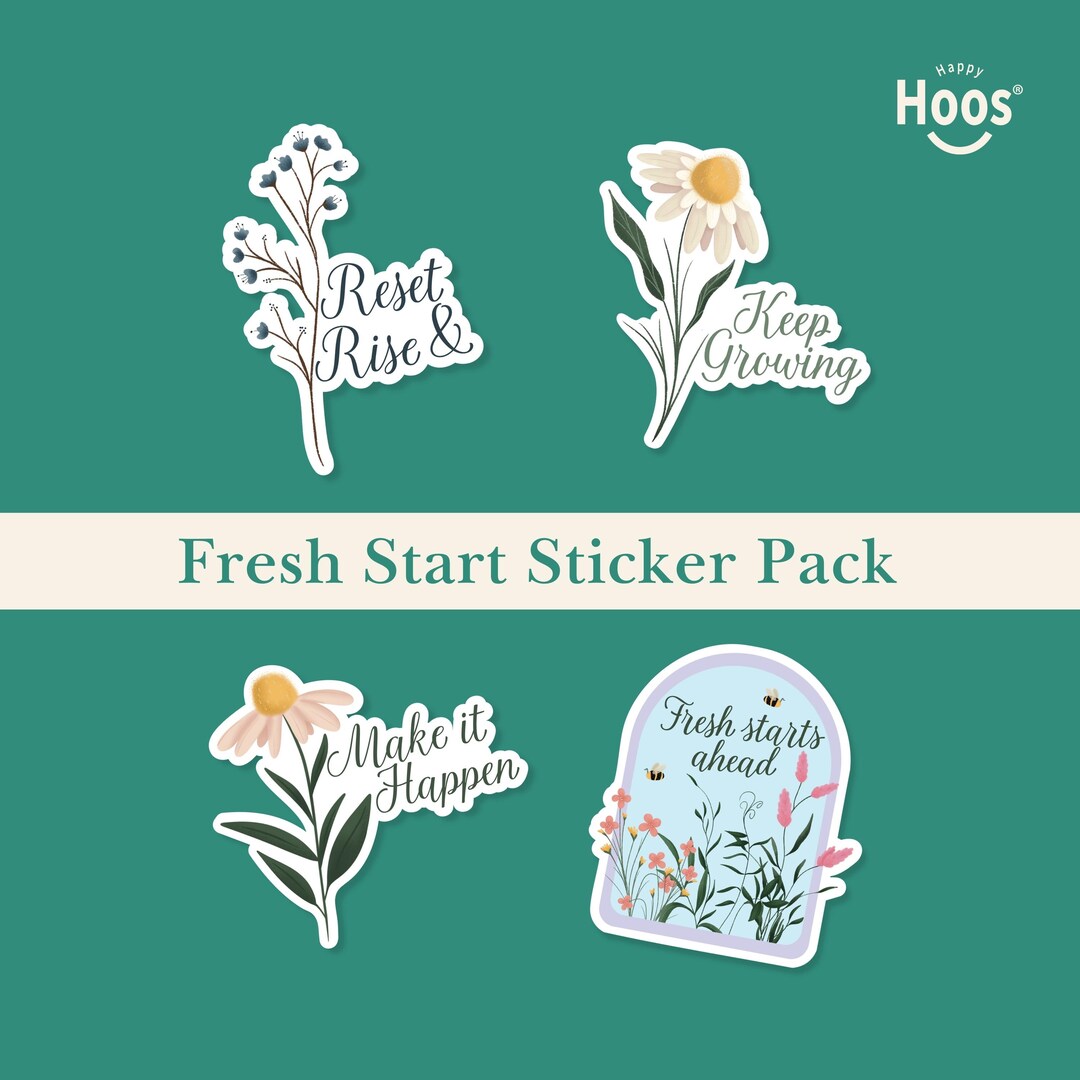 Fresh Start Sticker Bundle | 4 Pack Matte Vinyl Stickers | Waterproof ...