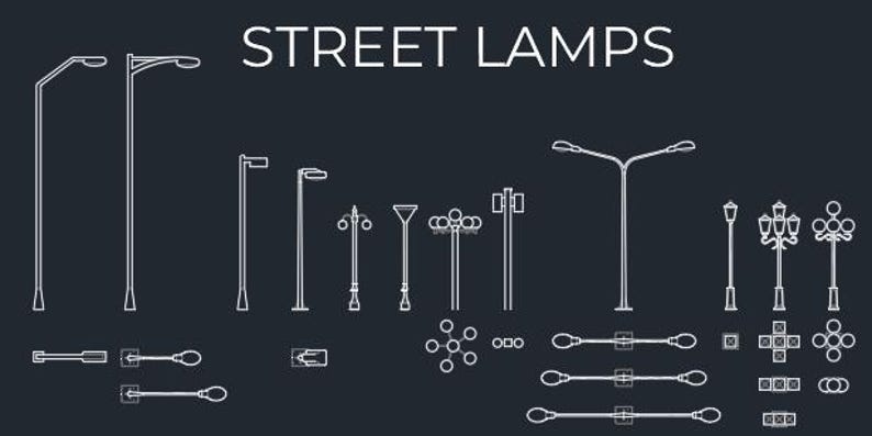 Street Lamp CAD Blocks | 2D Autocad DWG Files for Outdoor Lighting ...