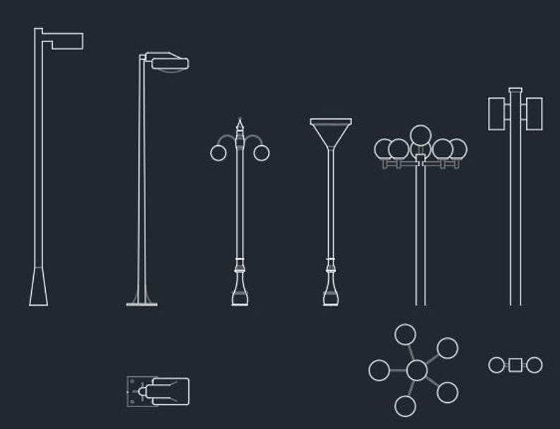Street Lamps 002 CAD Blocks | 2D Autocad Pole & Outdoor Lighting DWG ...