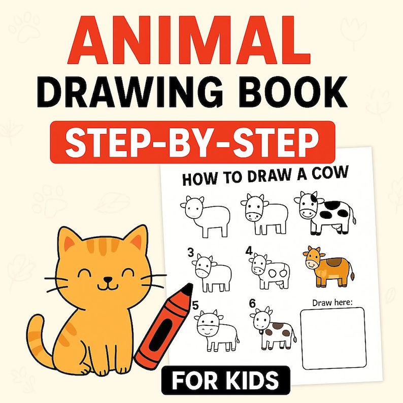 Animal Drawing Book for Kids: Step-by-step Art Activity (printable PDF ...
