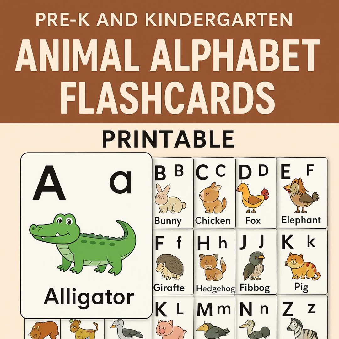 Animal Alphabet Flashcards: A-Z Learning Cards for Kids (PDF Download ...