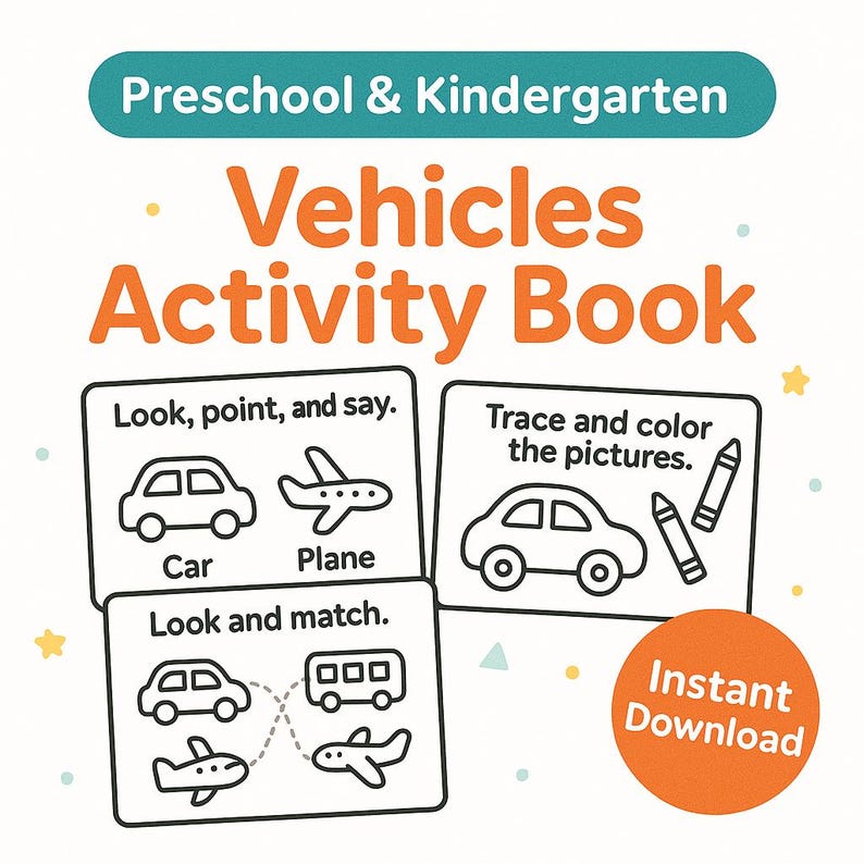 Vehicles Activity Book for Kids: Tracing, Coloring & Drawing (printable ...