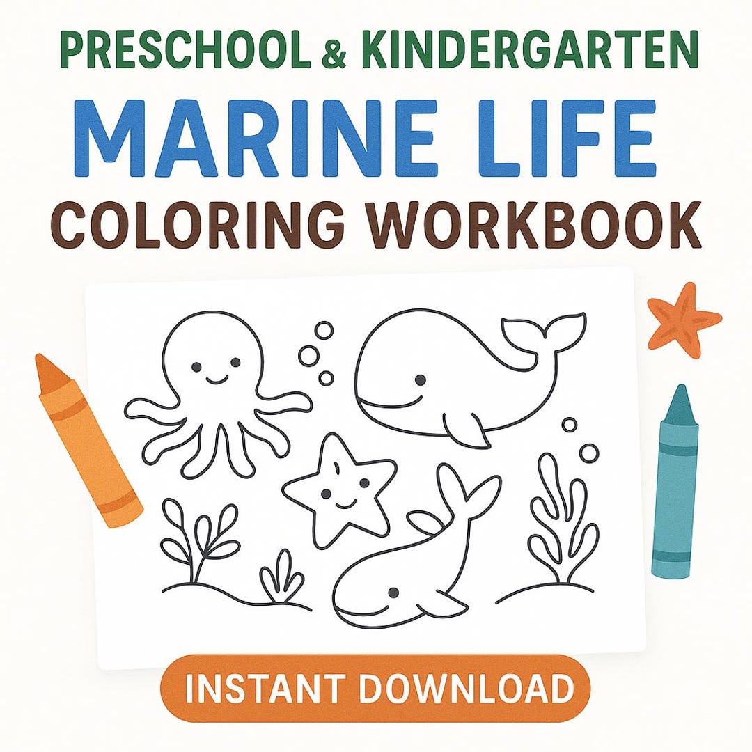 Ocean Animals Coloring Book: Marine Life Activity Pages (printable PDF ...