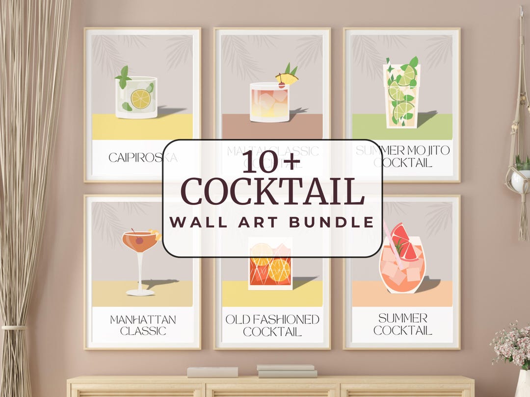 Cocktail Wall Art Bundle 12 Prints | Tropical Drink Poster Digital Set ...
