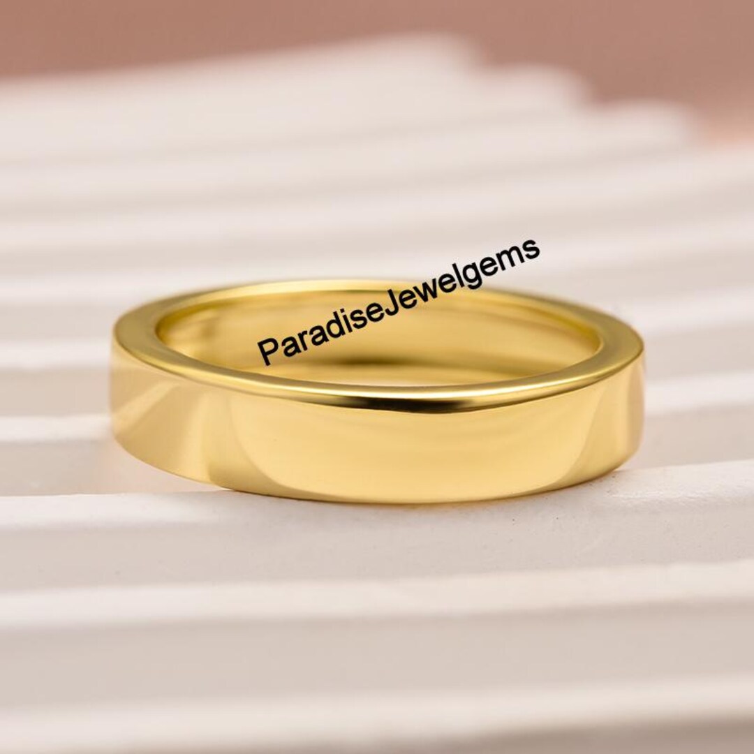 Cigar Wide Wedding Band, 3MM Thick Ring, 14k Yellow Gold Ring, Prefect ...