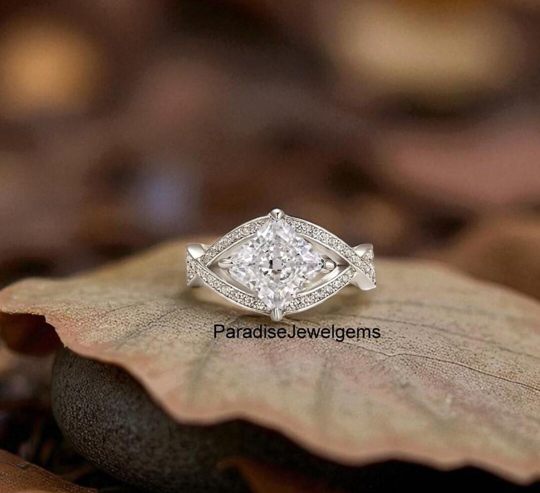 3CT Princess Cut Moissanite Diamond Ring, Compass Prong Set With ...