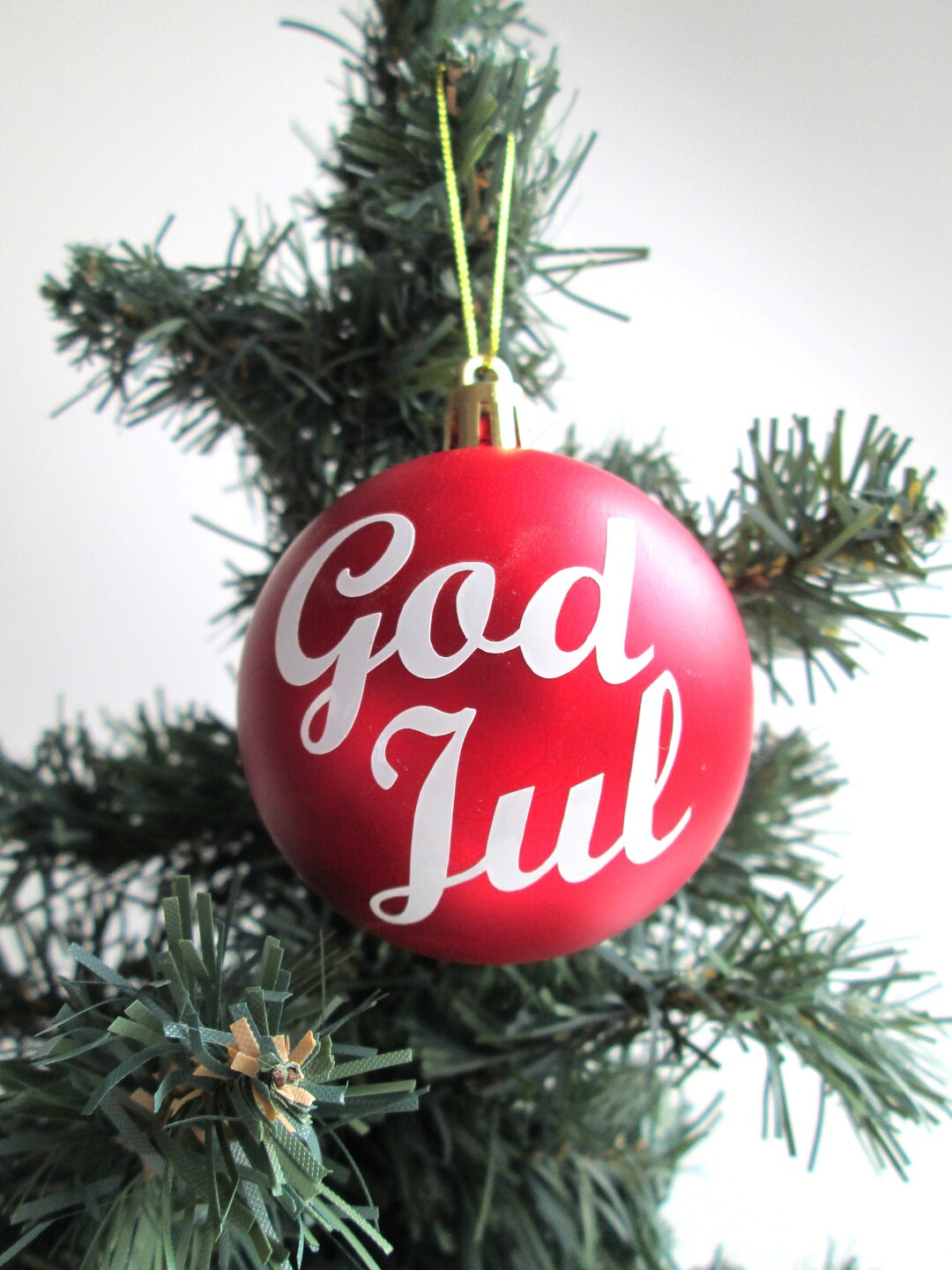 Red / White God Jul Norwegian Swedish and Danish Christmas Tree Bauble ...