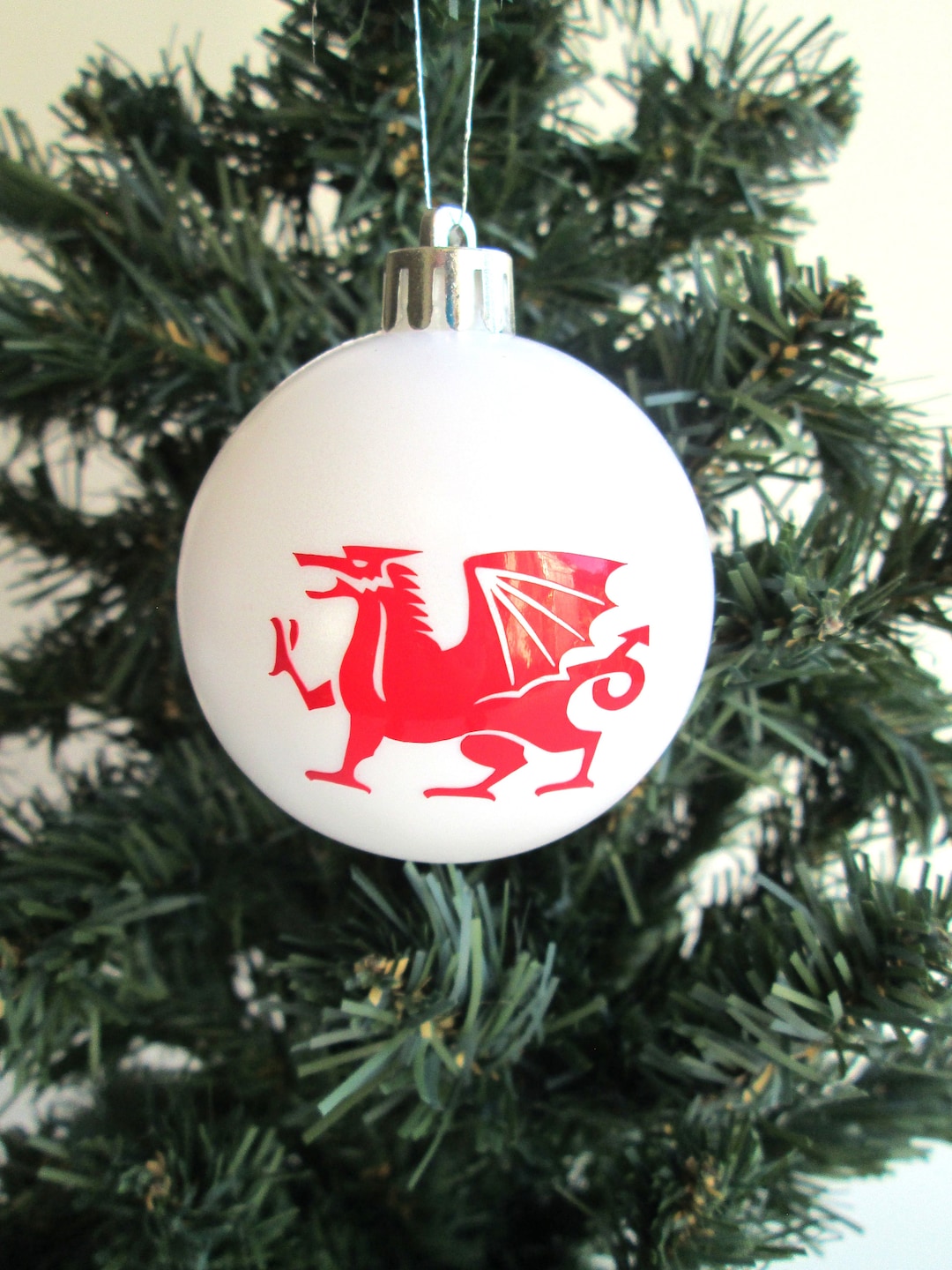 White Welsh Dragon Christmas Tree Bauble Hanging Tree Decoration - Etsy