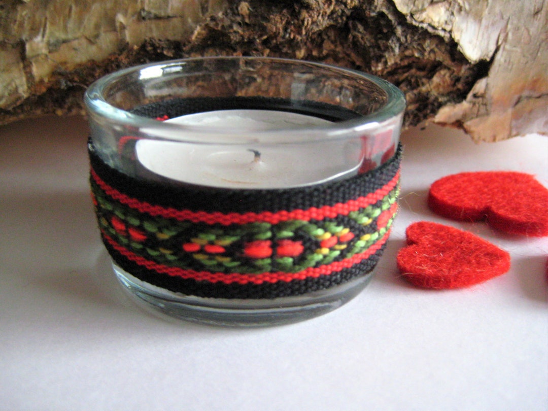 Norwegian Braid Black and Red Woven Wool Candle Holder - Etsy