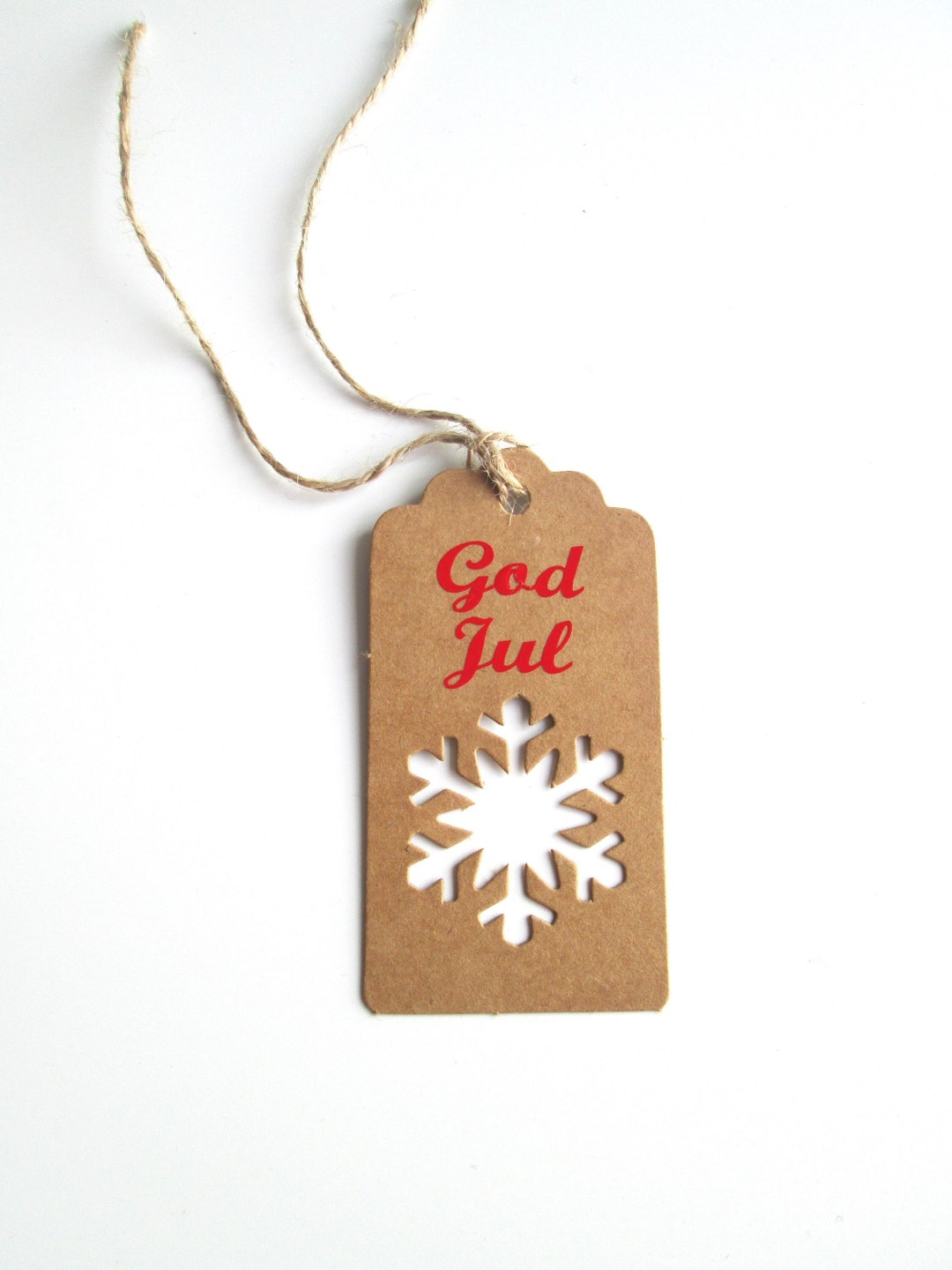 God Jul Snowflake Norwegian, Swedish, Danish Happy Christmas Tag Label ...