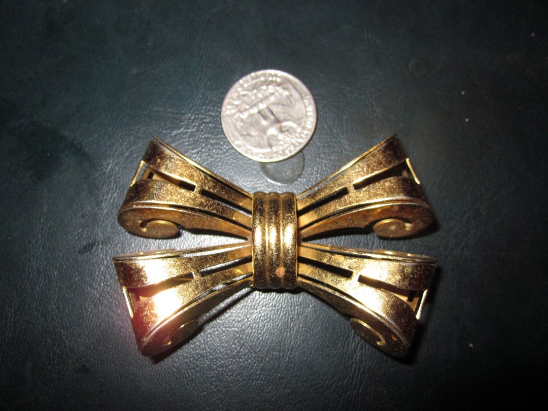 Vtg Huge Sterling Monet Bow Pin Gold Wash - Etsy